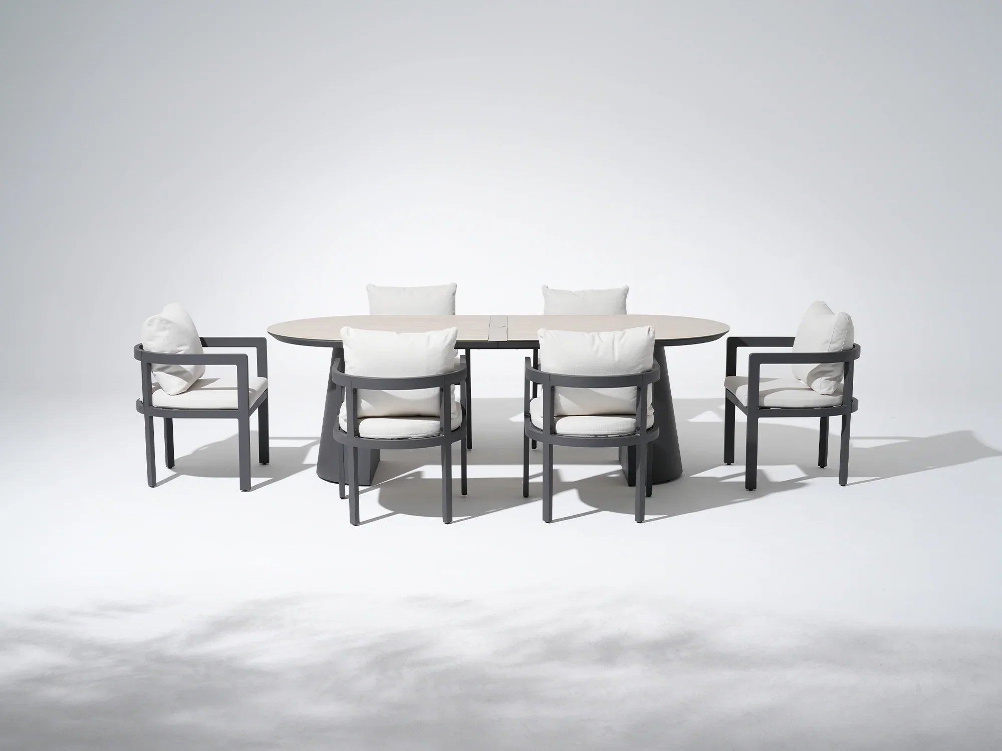 Sova Outdoor Aluminum Dining set, Black-grey Frame & Tempered Glass Ta