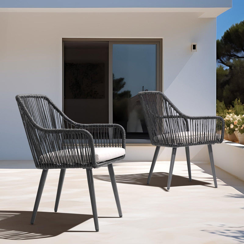 Outdoor Woven Rope Patio Dining Chairs Set of 2