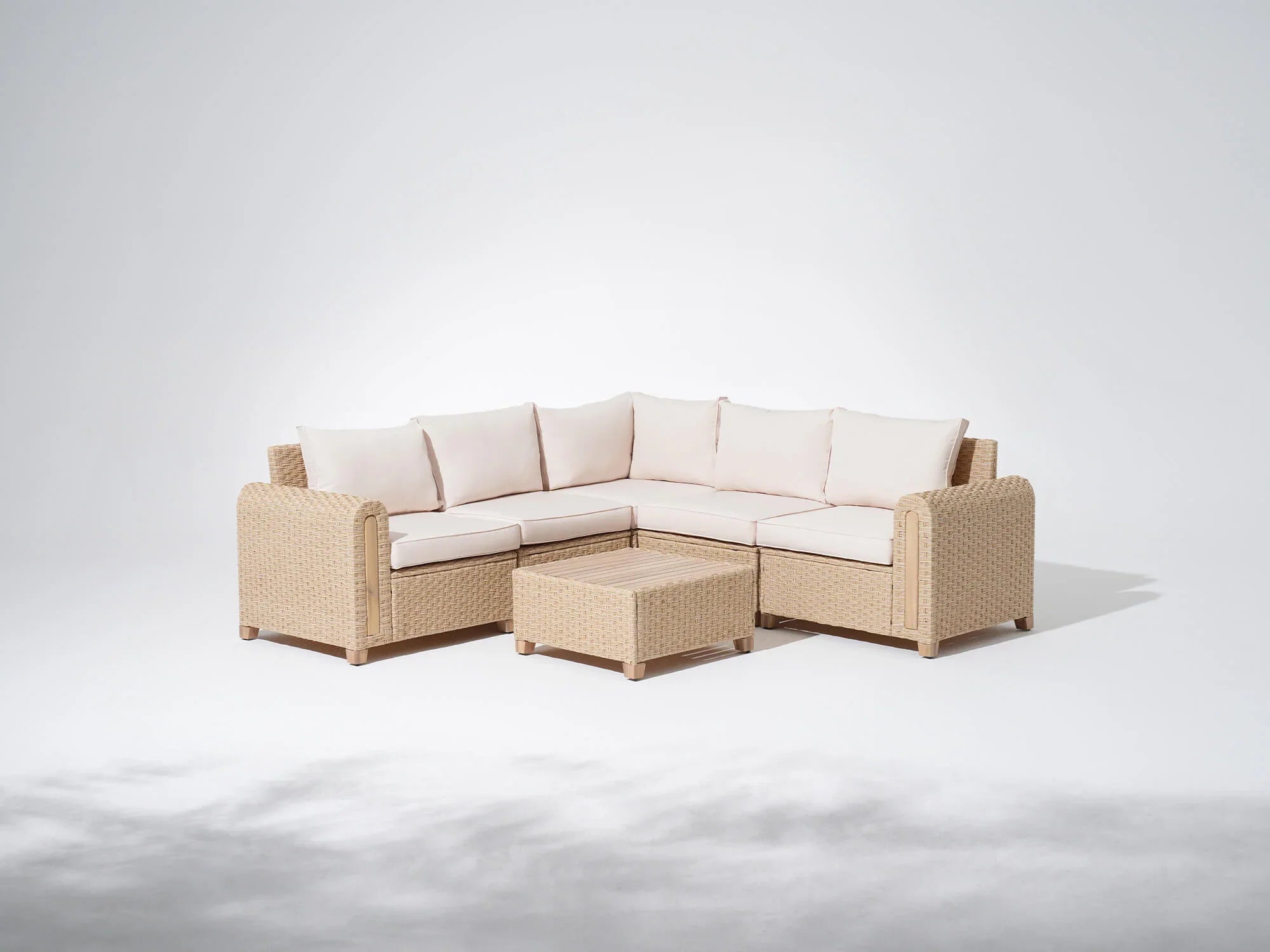 Kiri Modular Outdoor Sofa Set with Beige Acacia Wood & UV-Resistant Ra
