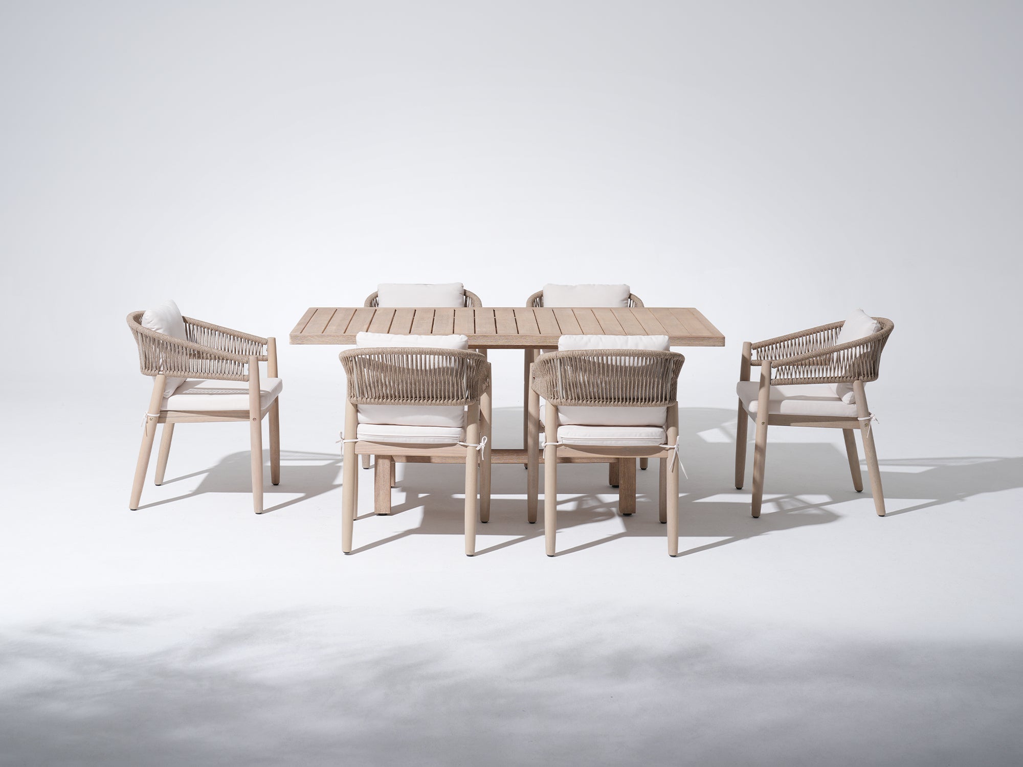 Lira Wooden Outdoor Dining Set with Rope Design, 6 Seats 67'' Table